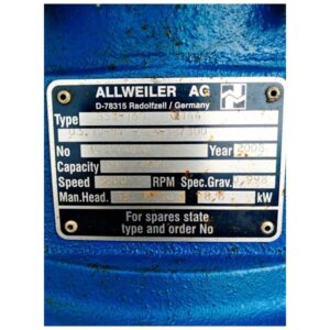 ALLWEILER NB 50-160 φ 144 U3 1D -W19-ME3-38/300 PUMP [61 m3/h, 15/17.3 kW Motor] – Ship Spares ...