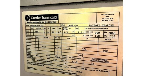CARRIER TRANSICOLD 90MA506-631 Cooling Units - ECR / BRIDGE AC (WATER ...