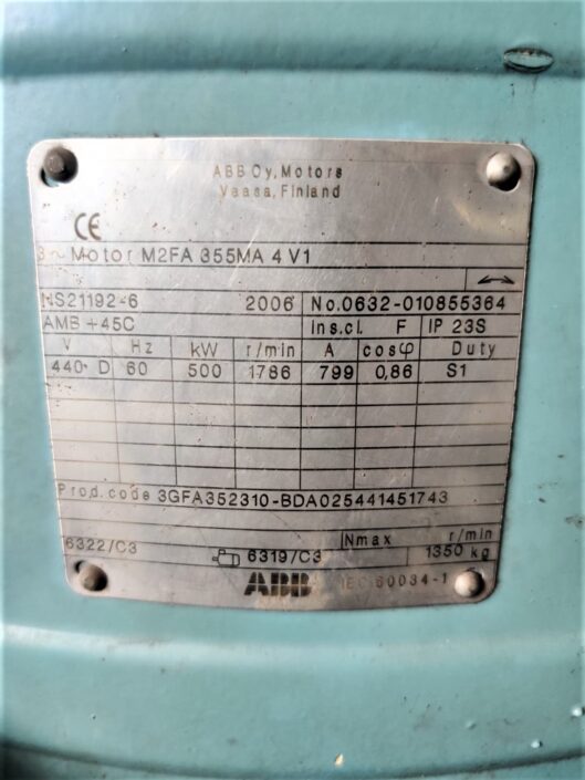 Drip proof ABB M2FA 355MA 4 V1 Motor [500 KW, 440V/60 Hz] – Ship Spares ...
